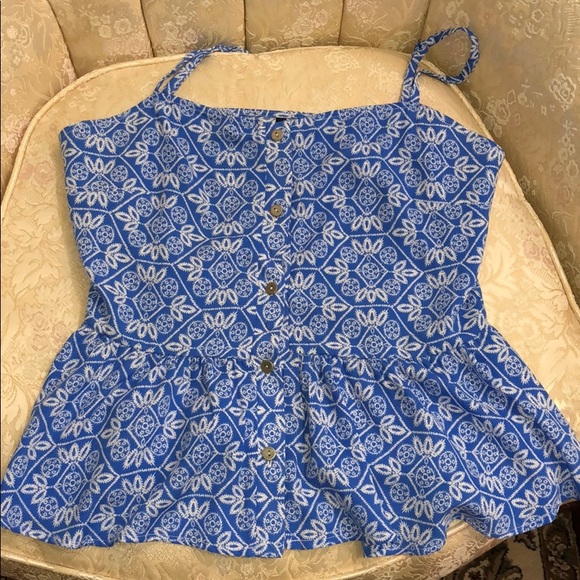 Tops | Blue And White Tank With Button Detailing | Poshmark